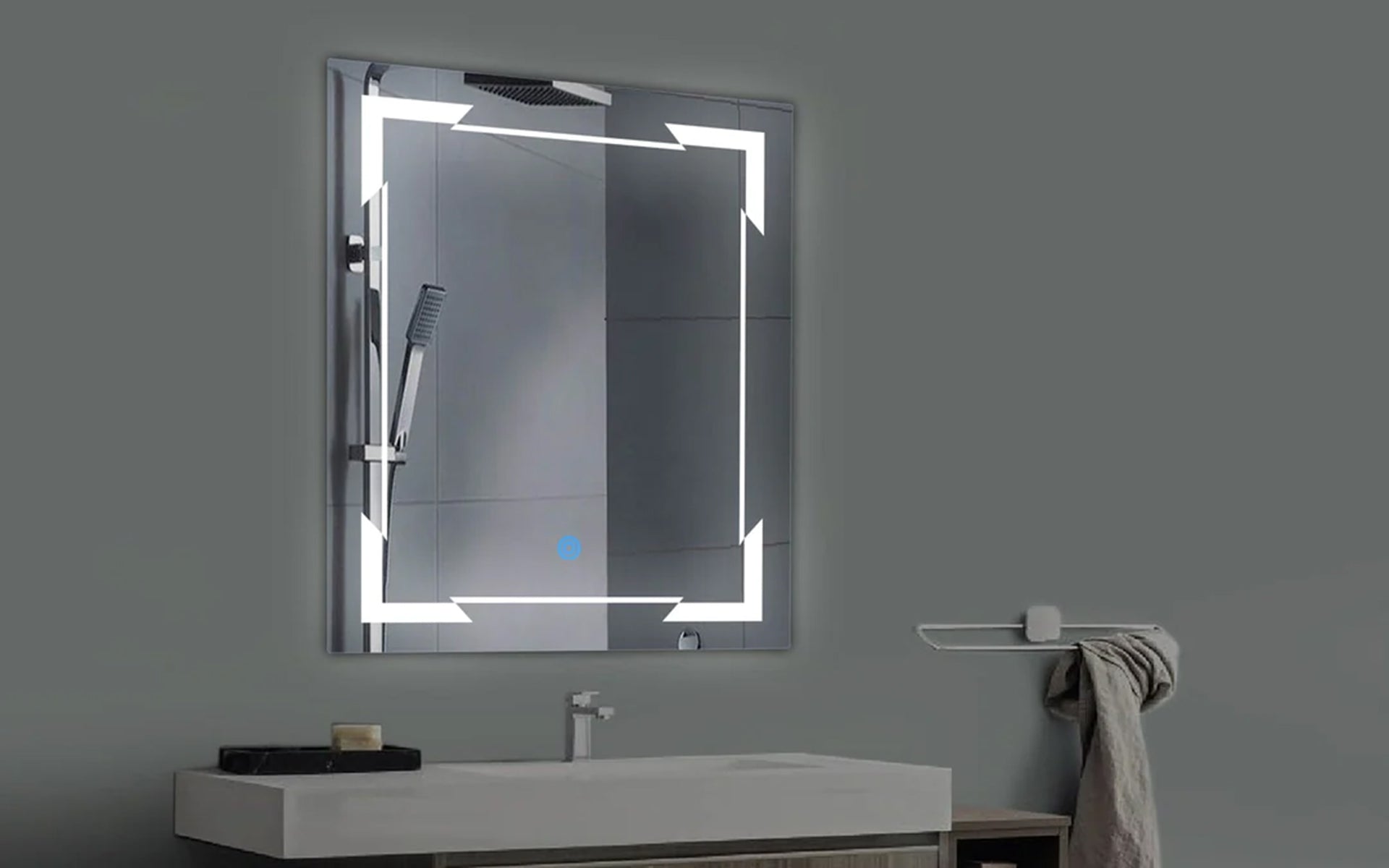 Cut Edge Corner Glow Natural White Light Rectangular LED Bathroom Mirr ...