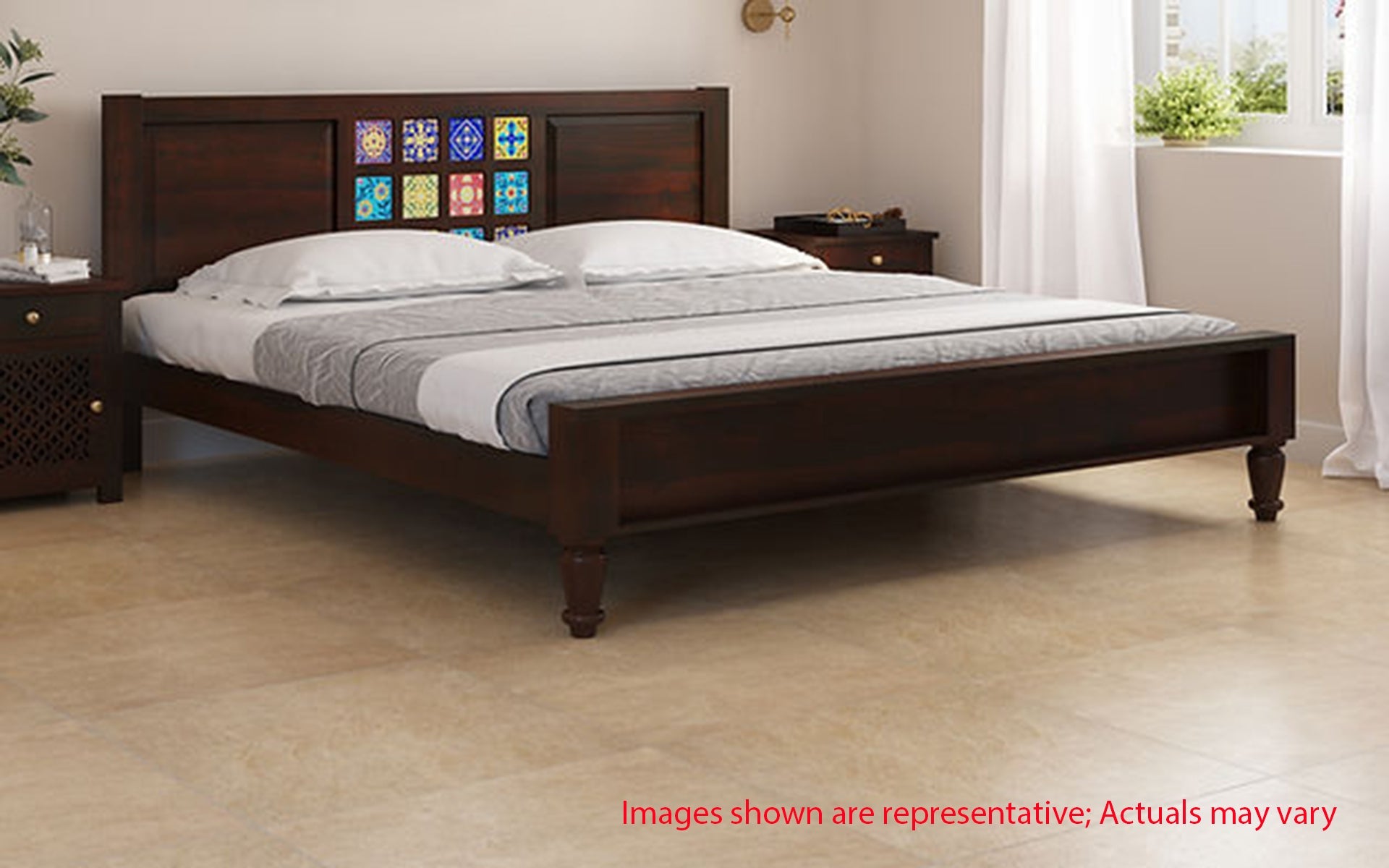 Induscraft - Allure Tile King Bed - Modern Elegance in Solid Sheesham ...