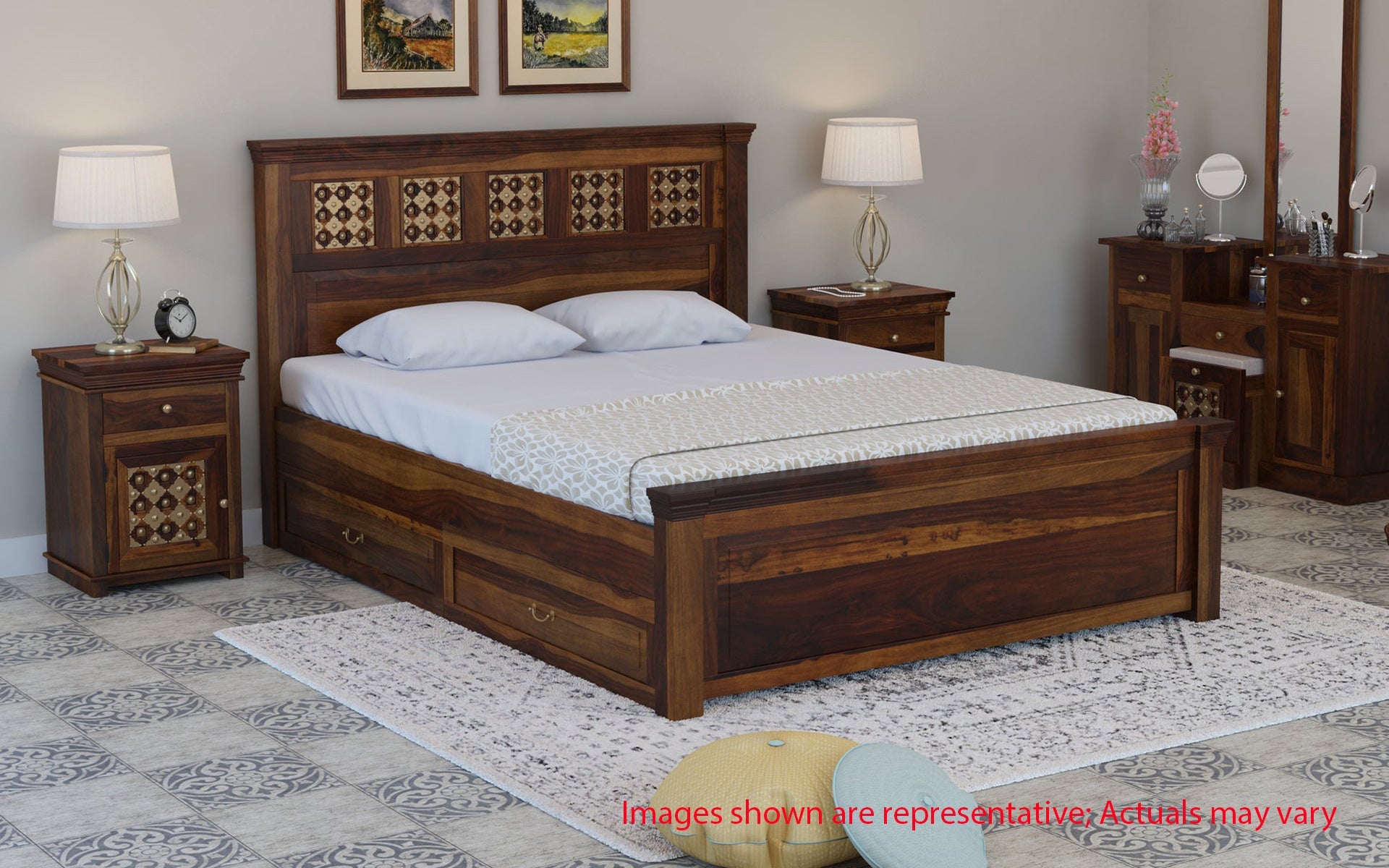 Brass Fusion Queen Bed - Timeless Elegance in Solid Sheesham Wood ...
