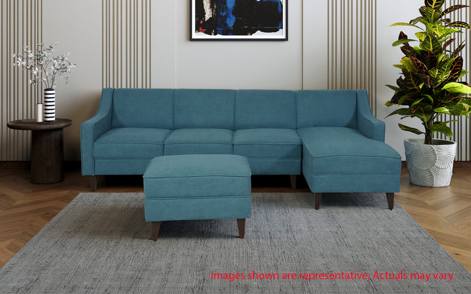 Senina Sectional Sofa Set with Ottoman - Premium Fabric & Wooden Legs ...