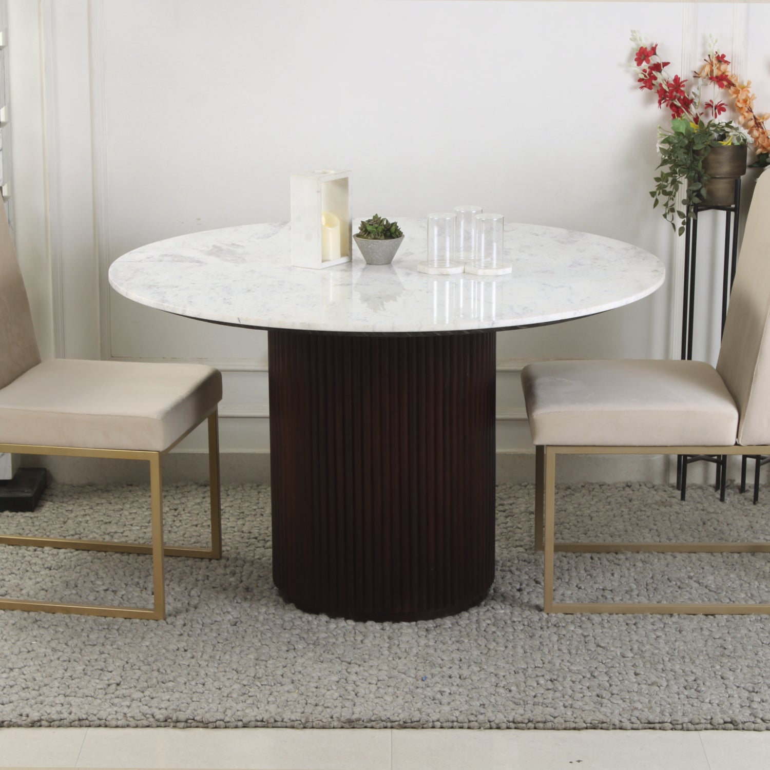 Roswell Composite Marble Dining Table in Dark Walnut Finish – Bonito Studio