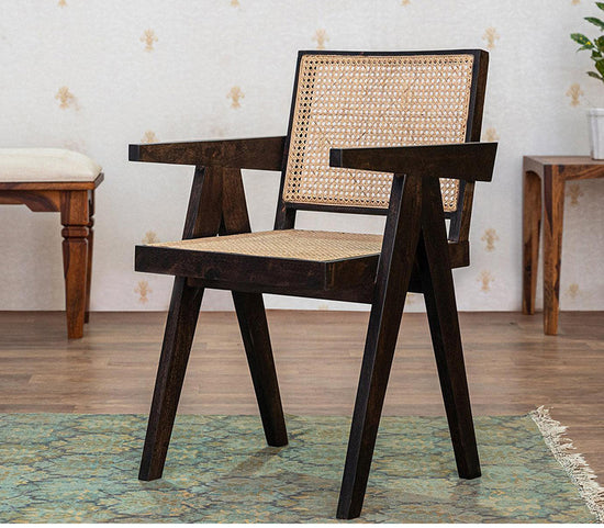 Tuscany Modern Sheesham Wood Arm Chair With Cane Work – Bonito Studio